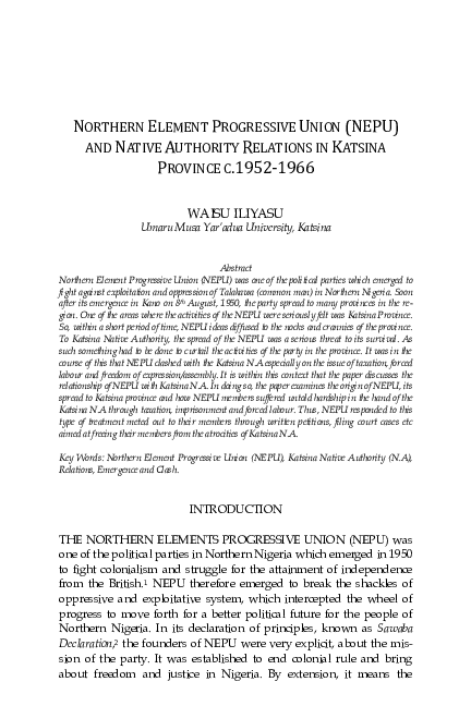 (PDF) NORTHERN ELEMENT PROGRESSIVE UNION (NEPU) AND NATIVE AUTHORITY ...