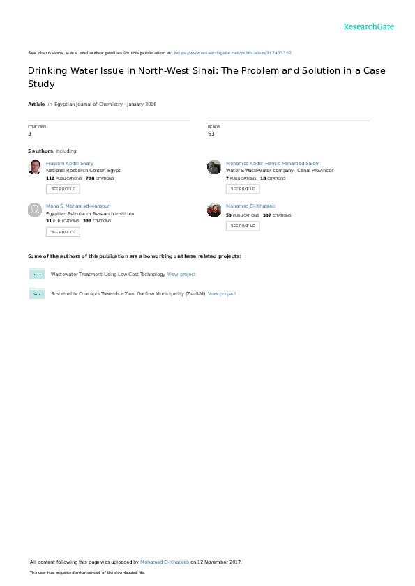 (PDF) Drinking Water Issue in North-West Sinai: The Problem and ...