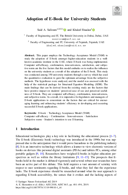 (PDF) Adoption of E-Book for University Students