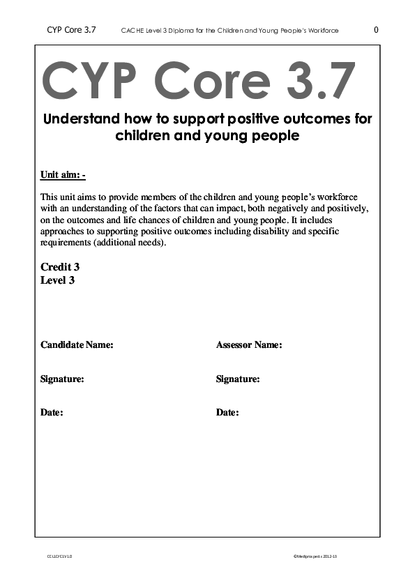 (DOC) CYP Core 3.7 CACHE Level 3 Diploma for the Children and Young ...