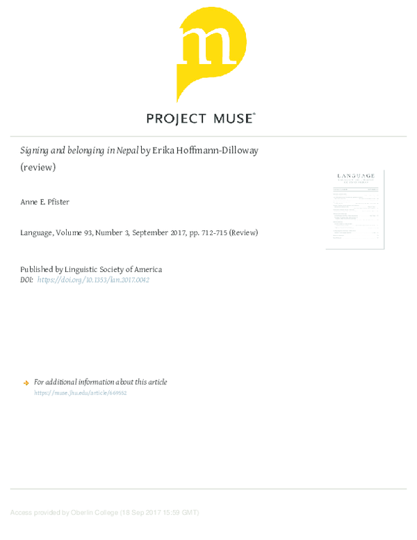 (PDF) Anne Pfister's review of Signing and Belonging in Nepal in Language