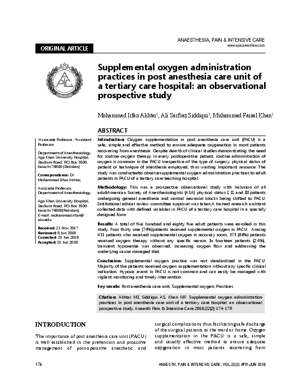 (PDF) Supplemental oxygen administration practices in post anesthesia ...