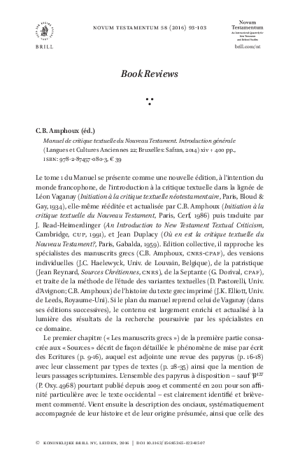 (PDF) LP reviews C.B. Amphoux's "Manuel de critique textuelle du ...