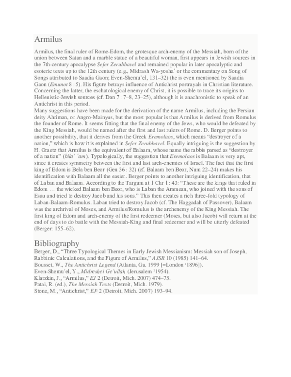 (DOC) "Armilus," Encyclopedia of the Bible and its Reception, vol. 2 ...