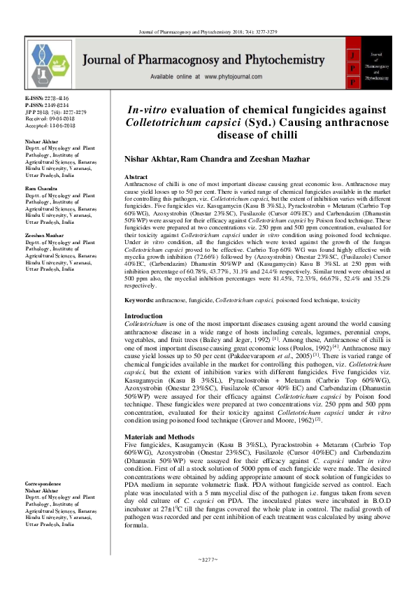 (PDF) In-vitro evaluation of chemical fungicides against Colletotrichum capsici (Syd.) Causing ...