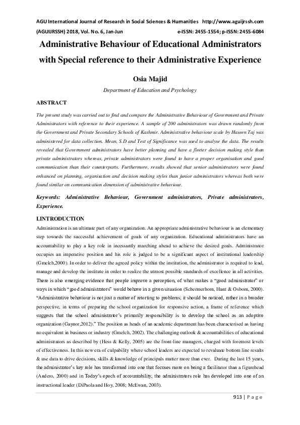 (PDF) Administrative Behaviour of Educational Administrators with ...