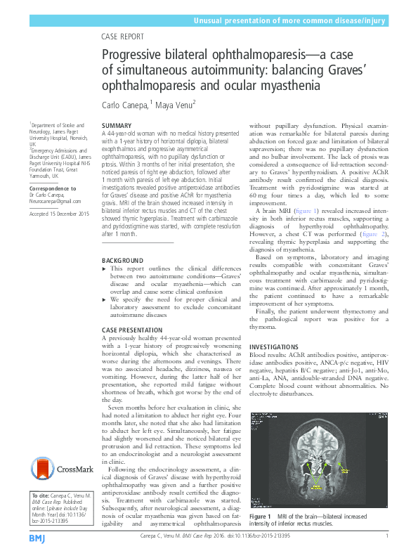 (PDF) Progressive bilateral ophthalmoparesis—a case of simultaneous ...