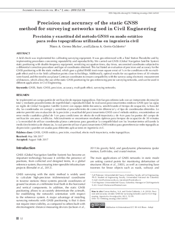 (PDF) Precision and accuracy of the static GNSS method for surveying ...