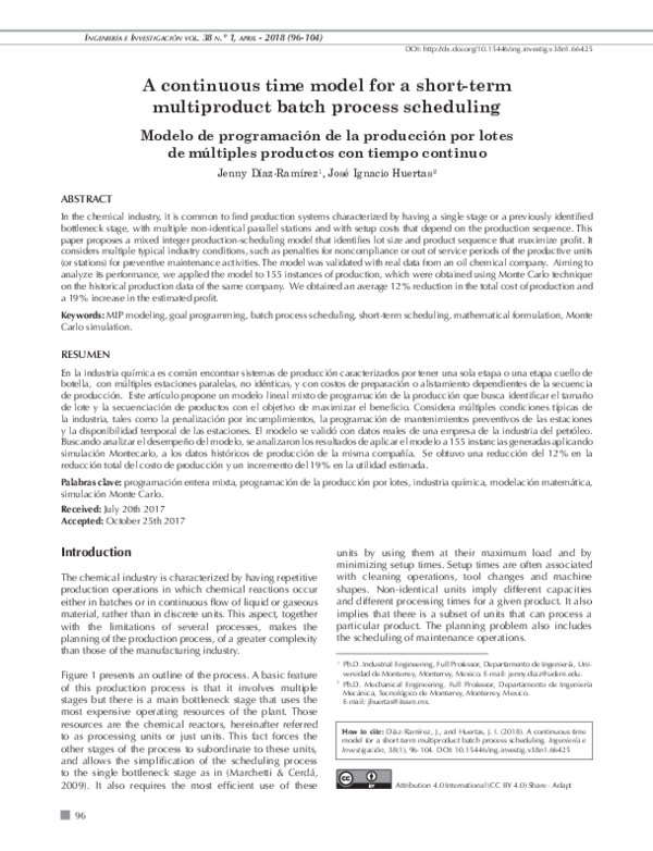 Pdf A Continuous Time Model For A Short Term Multiproduct Batch Process Scheduling