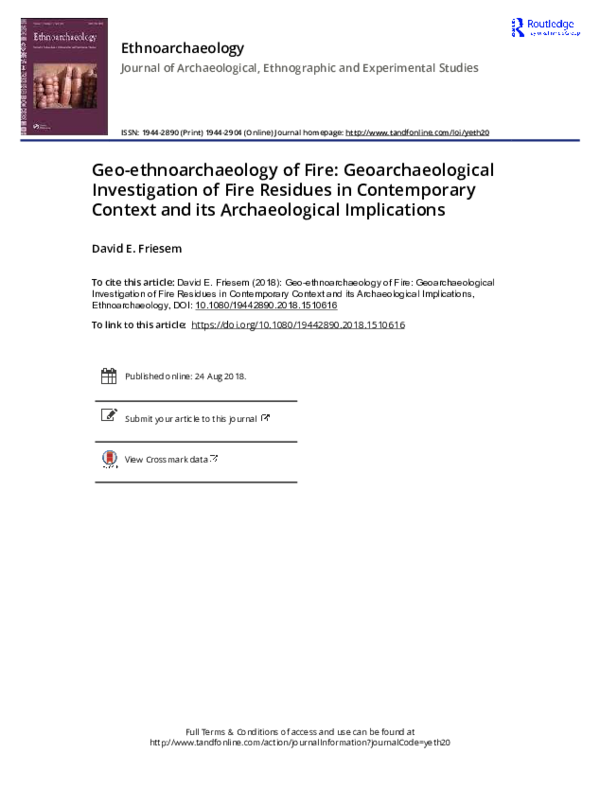 (PDF) Geo-ethnoarchaeology of Fire: Geoarchaeological Investigation of Fire Residues in ...