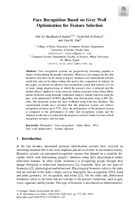 (PDF) Face Recognition Based on Grey Wolf Optimization for Feature Selection