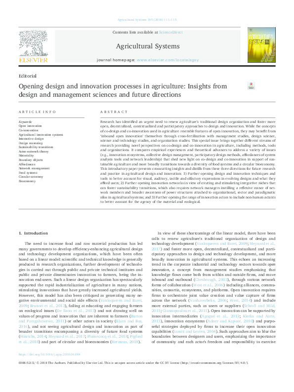 (PDF) Editorial Opening design and innovation processes in agriculture ...