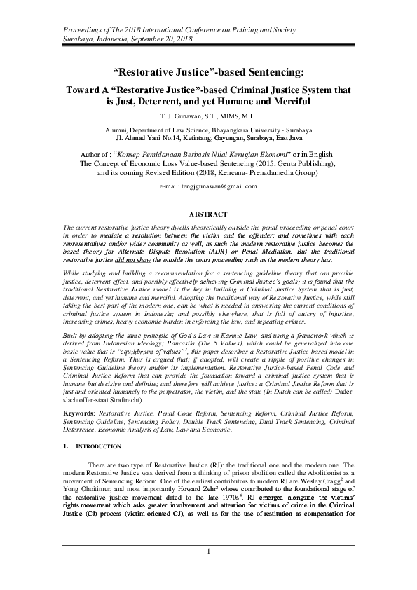 (DOC) " Restorative Justice " -based Sentencing: Toward A " Restorative ...