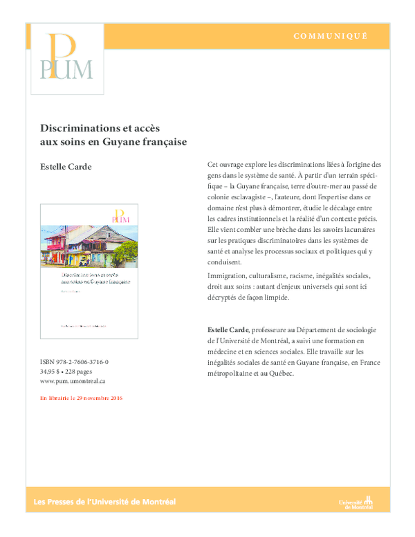 (PDF) Discriminations et acces aux soins en Guyane francaise | Estelle ...