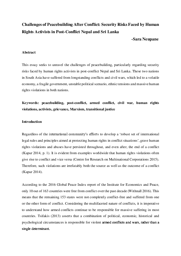 (DOC) Challenges of Peacebuilding After Conflict: Security Risks Faced ...