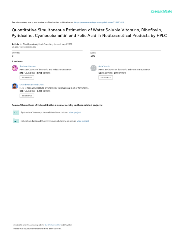 (PDF) Quantitative Simultaneous Estimation of Water Soluble Vitamins, Riboflavin, Pyridoxine ...