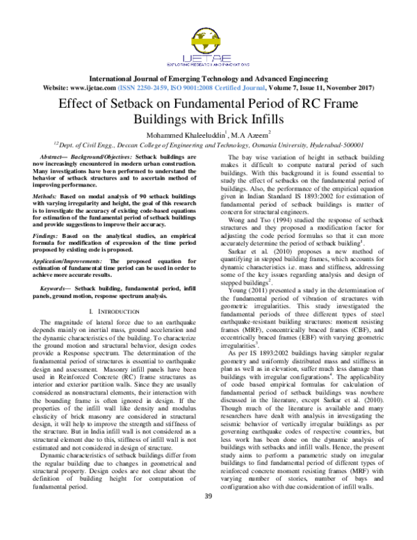 (PDF) Effect of Setback on Fundamental Period of RC Frame Buildings ...
