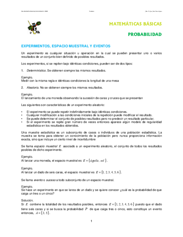 (PDF) MATEMÁTICAS BÁSICAS PROBABILIDAD EXPERIMENTOS, ESPACIO MUESTRAL Y ...