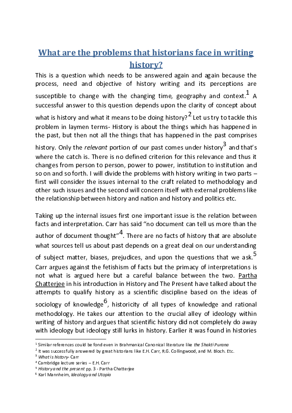 (DOC) What are the problems that historians face in writing history