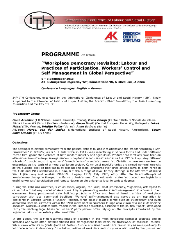 (PDF) " Workplace Democracy Revisited: Labour and Practices of ...