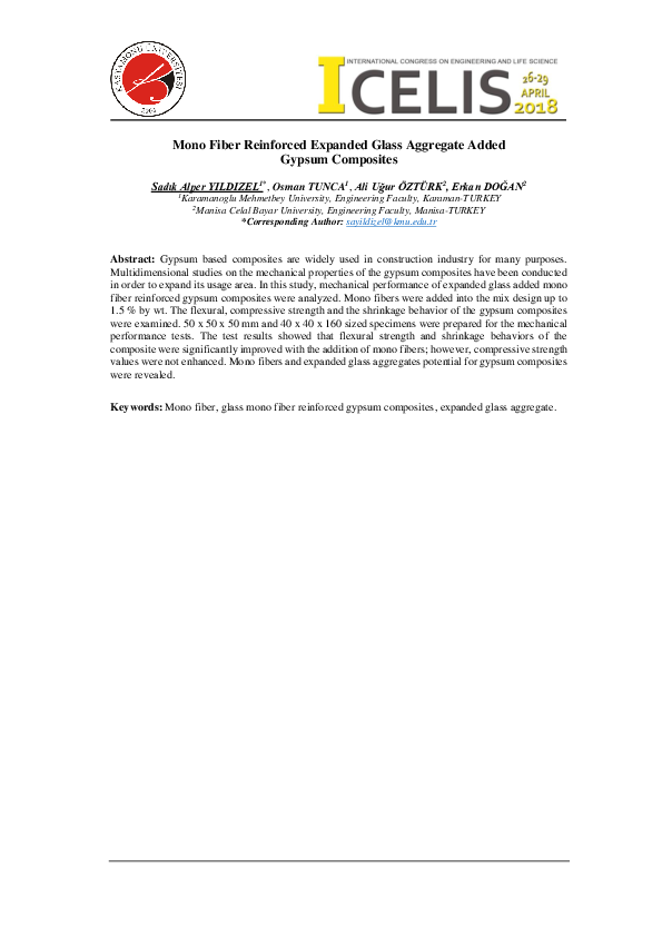 (PDF) Mono Fiber Reinforced Expanded Glass Aggregate Added Gypsum ...