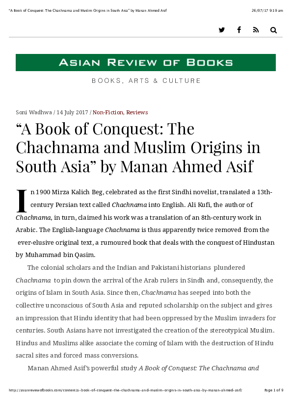 (PDF) A Book of Conquest: The Chachnama and Muslim Origins in South ...