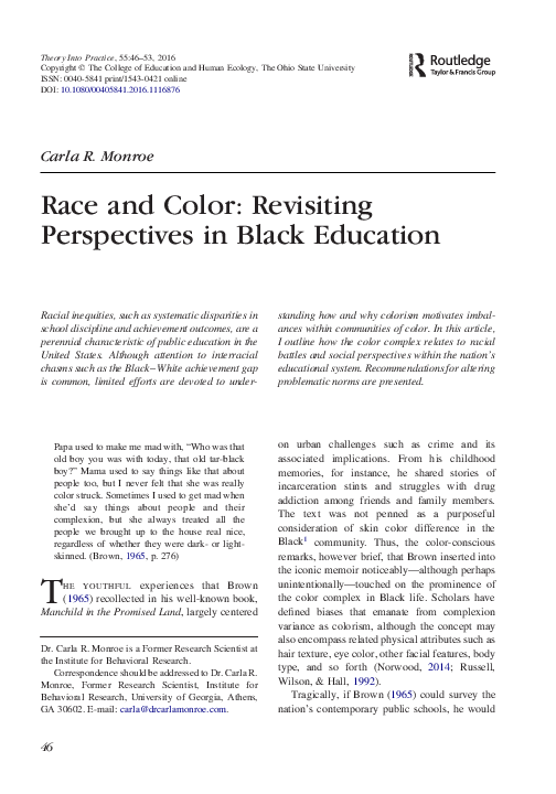 (PDF) Race and Color: Revisiting Perspectives in Black Education