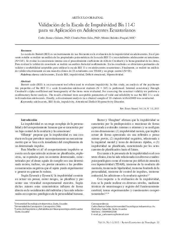 (PDF) Validacion escala Bis 11c