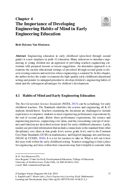 (PDF) The Importance of Developing Engineering Habits of Mind in Early ...