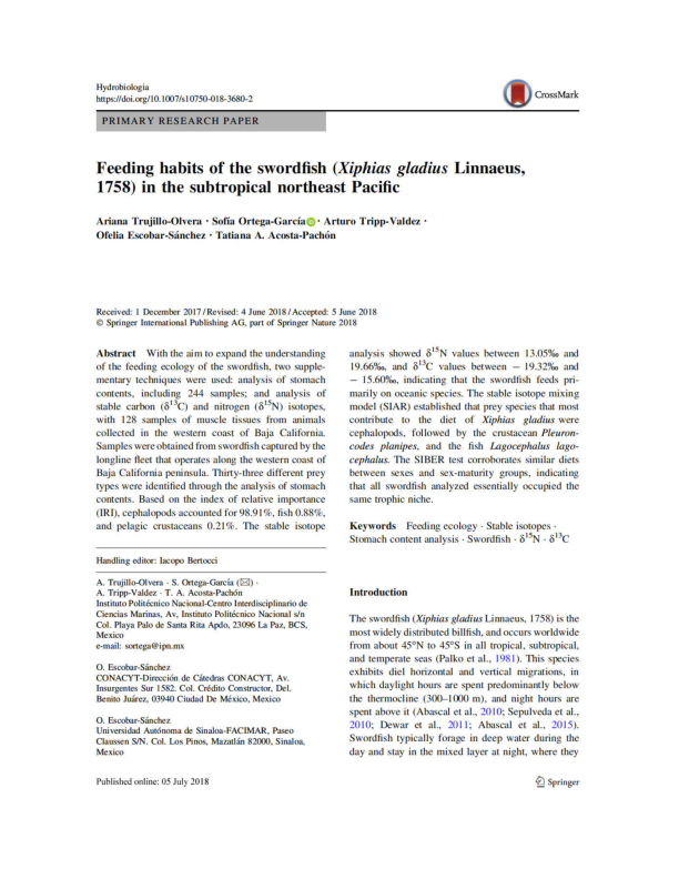 (PDF) Feeding habits of the swordfish (Xiphias gladius Linnaeus, 1758 ...