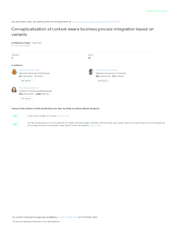 (PDF) Conceptualization of context aware business process integration based on variants