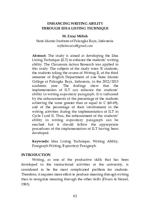 (PDF) ENHANCING WRITING ABILITY THROUGH IDEA LISTING TECHNIQUE