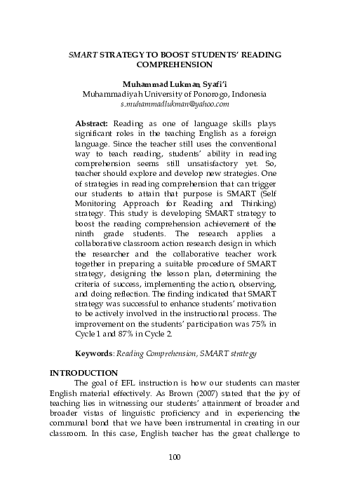 (PDF) SMART STRATEGY TO BOOST STUDENTS' READING COMPREHENSION