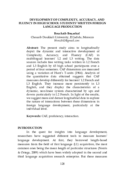 (PDF) DEVELOPMENT OF COMPLEXITY, ACCURACY, AND FLUENCY IN HIGH SCHOOL STUDENTS' WRITTEN FOREIGN ...