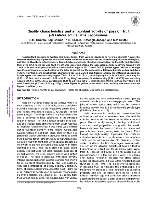 (PDF) Quality characteristics and antioxidant activity of passion fruit (Passiflora edulis Sims ...