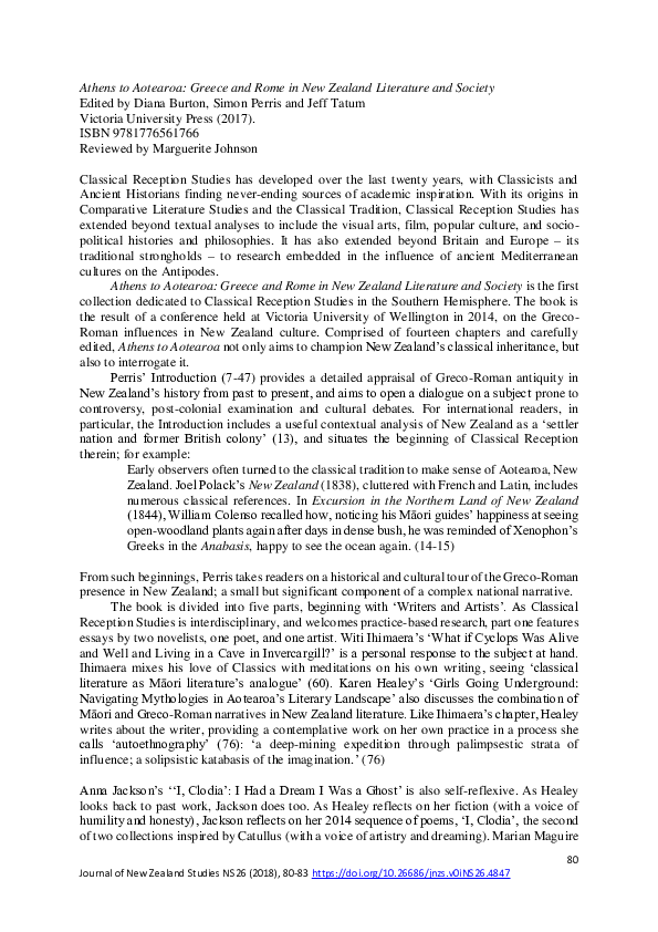 (PDF) Athens to Aotearoa: Greece and Rome in New Zealand Literature and ...