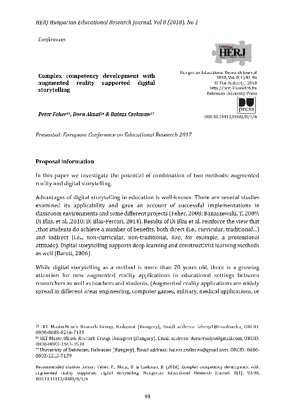 (PDF) Complex competency development with augmented reality supported digital storytelling