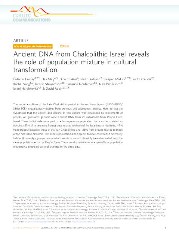 (PDF) Ancient DNA from Chalcolithic Israel reveals the role of ...