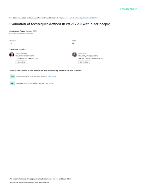 (PDF) Evaluation of techniques defined in WCAG 2.0 with older people