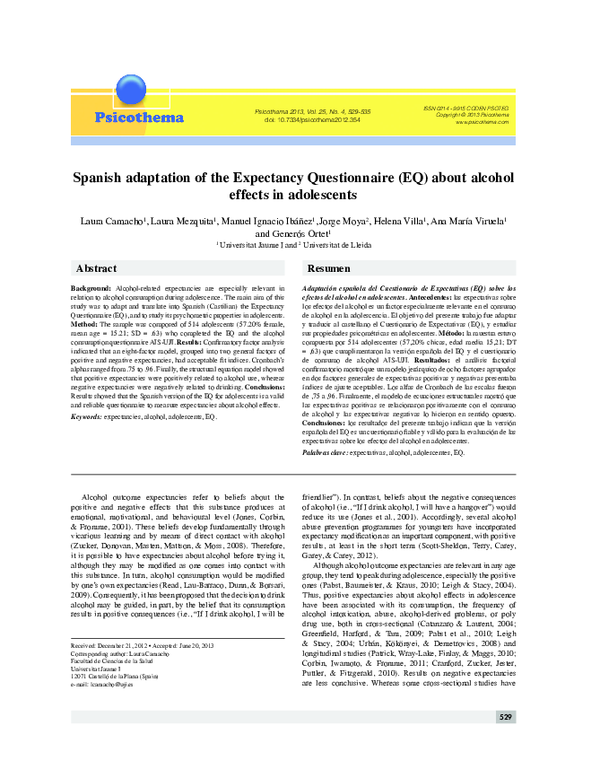(PDF) Spanish adaptation of the Expectancy Questionnaire (EQ) about ...