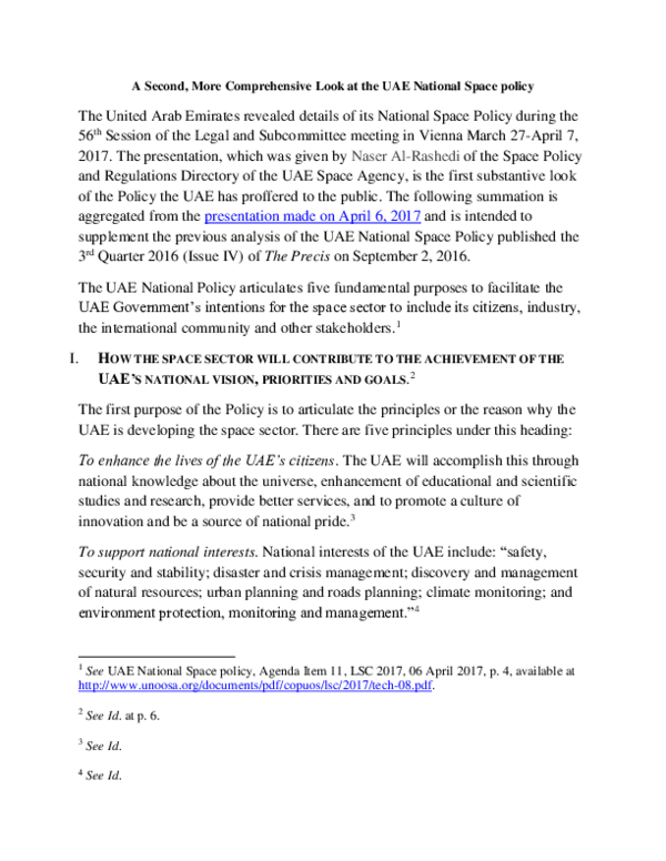 (DOC) A Second, More Comprehensive Look at the UAE National Space policy