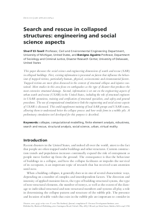 (PDF) Search and rescue in collapsed structures: engineering and social ...