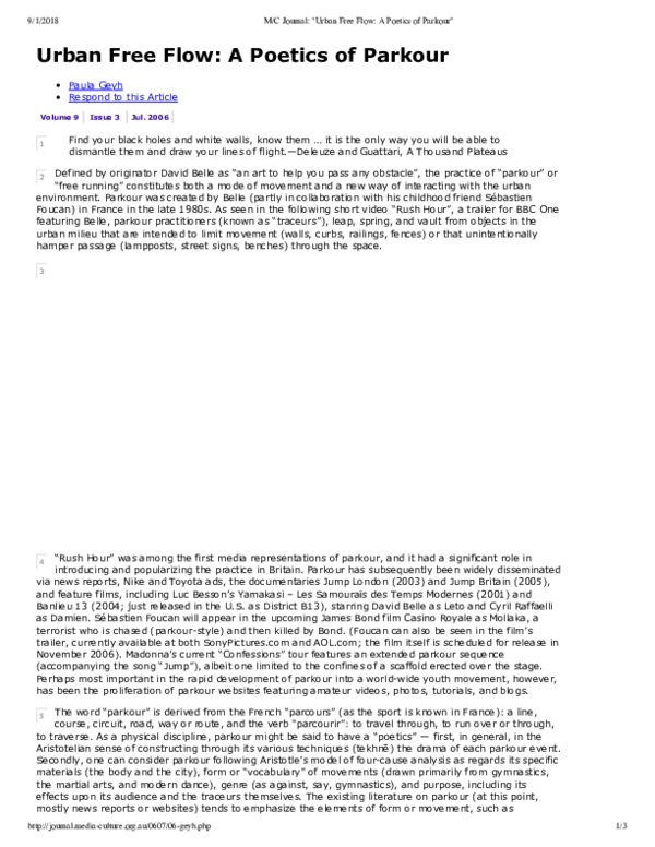 (PDF) Urban Free Flow: A Poetics of Parkour