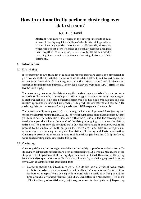 (PDF) Automated Clustering Techniques for Data Streams: A Review