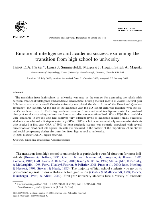 (PDF) Emotional intelligence and academic success: examining the ...