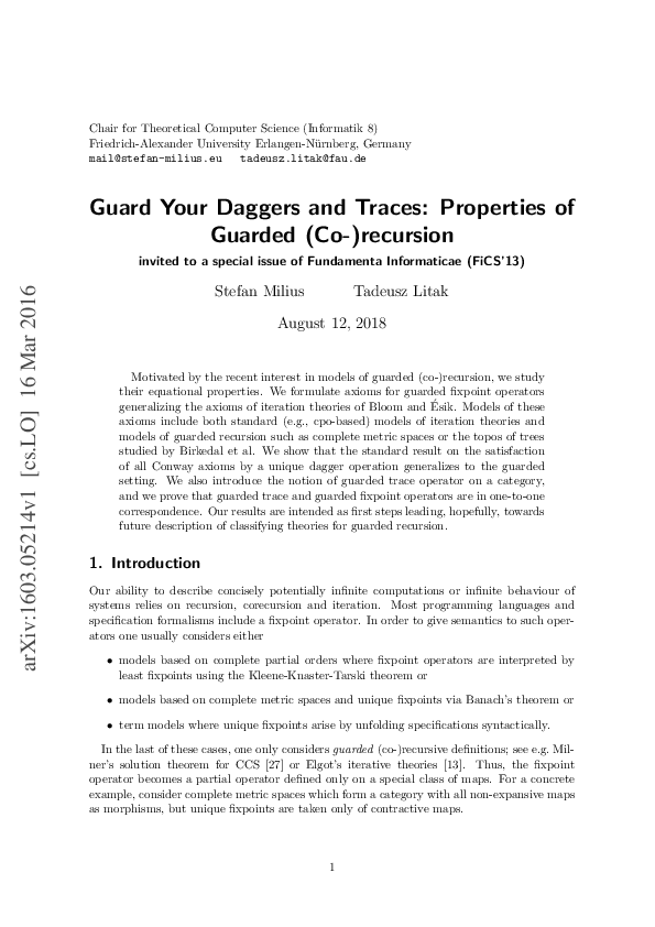 (PDF) Guard Your Daggers and Traces: {P}roperties of Guarded (Co-)recursion