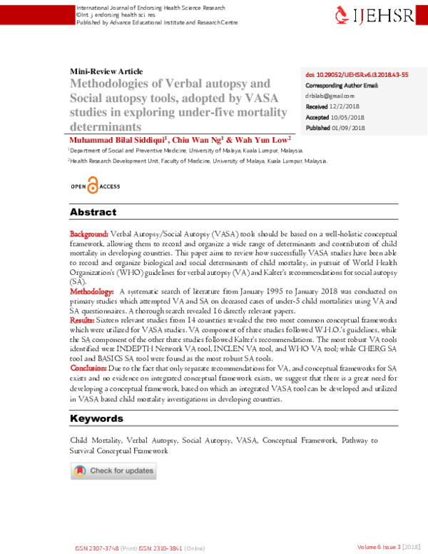 (PDF) Methodologies of Verbal autopsy and Social autopsy tools, adopted ...