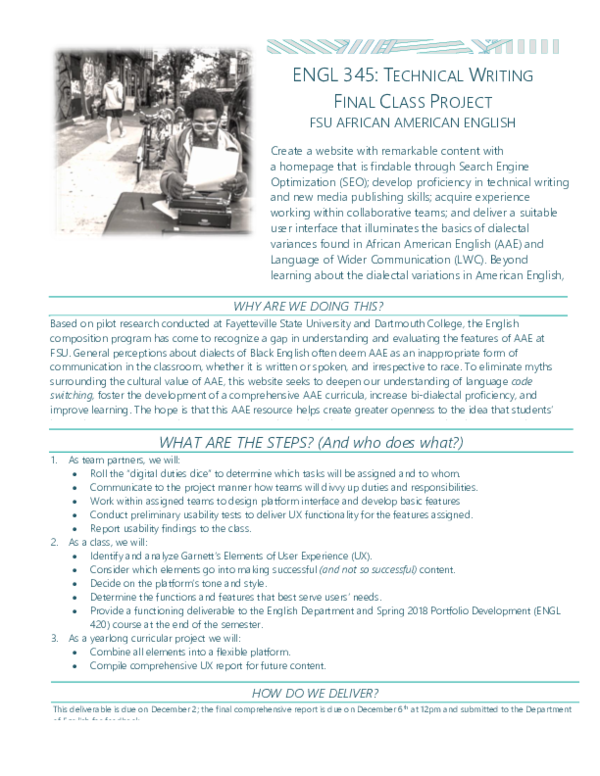 (DOC) ENGL 345: Technical Writing Final Class Project