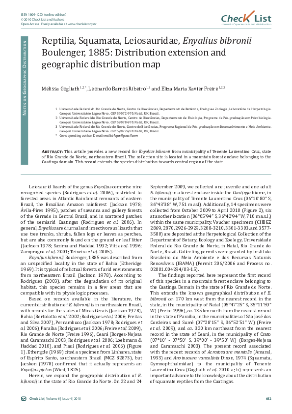 (PDF) Reptilia, Squamata, Leiosauridae, Enyalius bibronii Boulenger ...