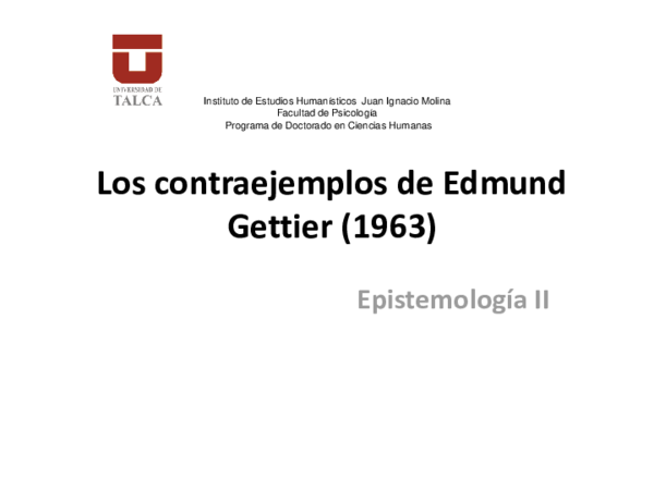(PPT) Los contraejemplos de Edmund Gettier 1963